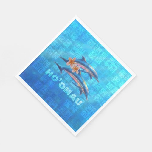 HO’OMAU Hawaiian Dolphins Primitive Collage Napkins | Zazzle