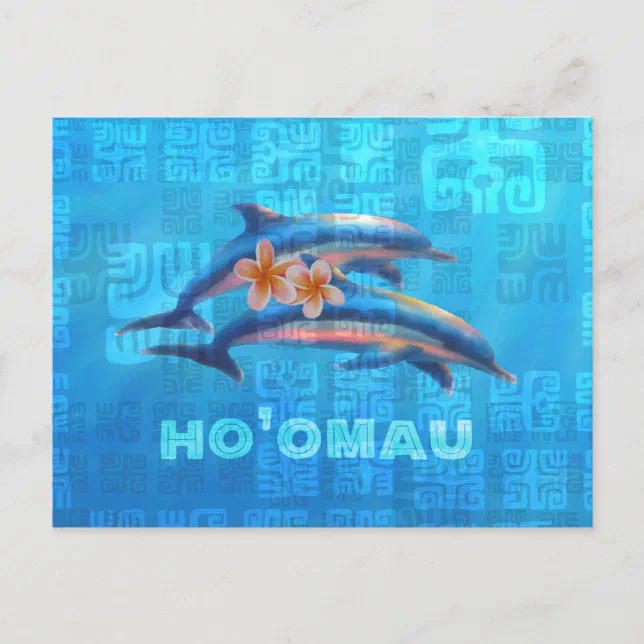 HO’OMAU Hawaiian Dolphins Primitive Collage Postcard | Zazzle