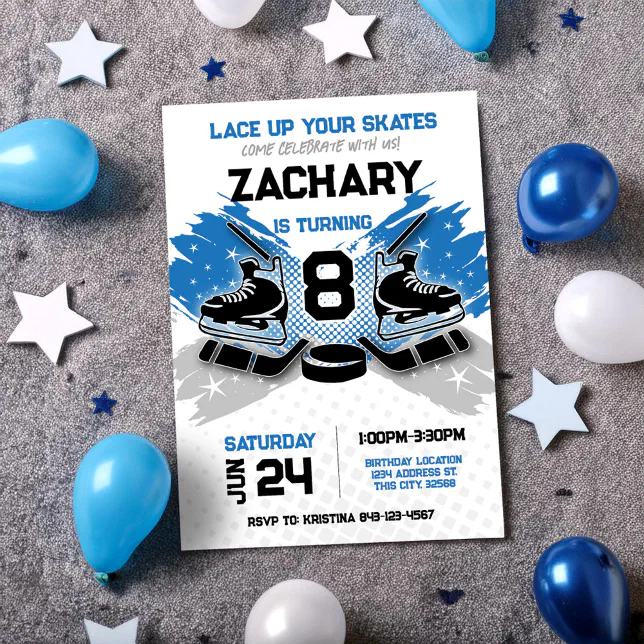 Hockey Birthday Invitation | Skating Invite | Zazzle