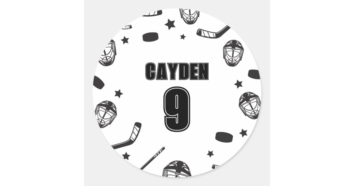 Hockey black and White Birthday Classic Round Sticker | Zazzle