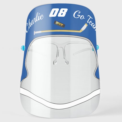 Hockey Blue MVP Puck Helmet Name | Team | Number Face Shield | Zazzle