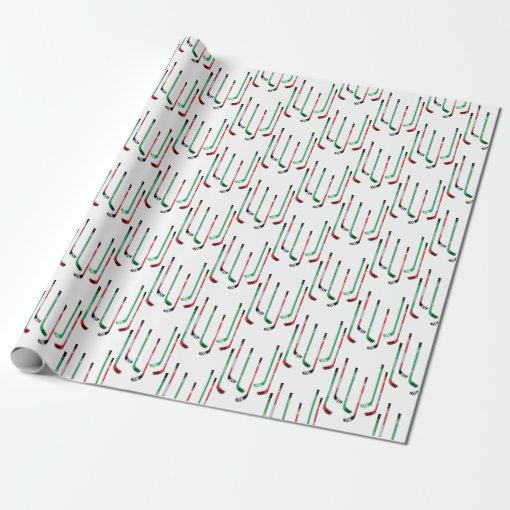 Hockey Christmas Red & Green Hockey Sticks Wrapping Paper | Zazzle