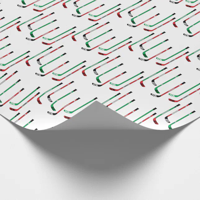 Hockey Christmas Red & Green Hockey Sticks Wrapping Paper | Zazzle