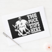 Hockey Goalie The Puck Stops Here Black White Rectangular Sticker | Zazzle