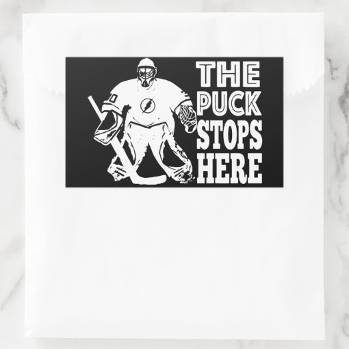 Hockey Goalie The Puck Stops Here Black White Rectangular Sticker | Zazzle