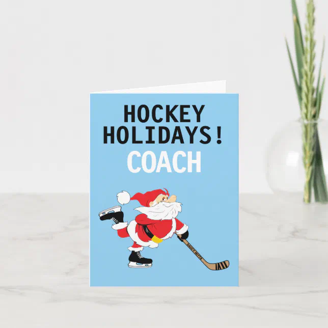 Hockey Holidays Coach Santa Skating Christmas Holiday Card | Zazzle