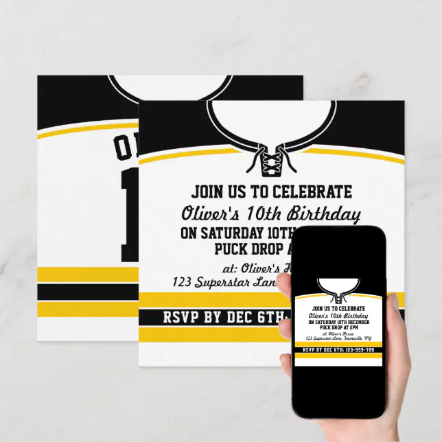 Hockey Jersey Themed Party Invites Template | Zazzle