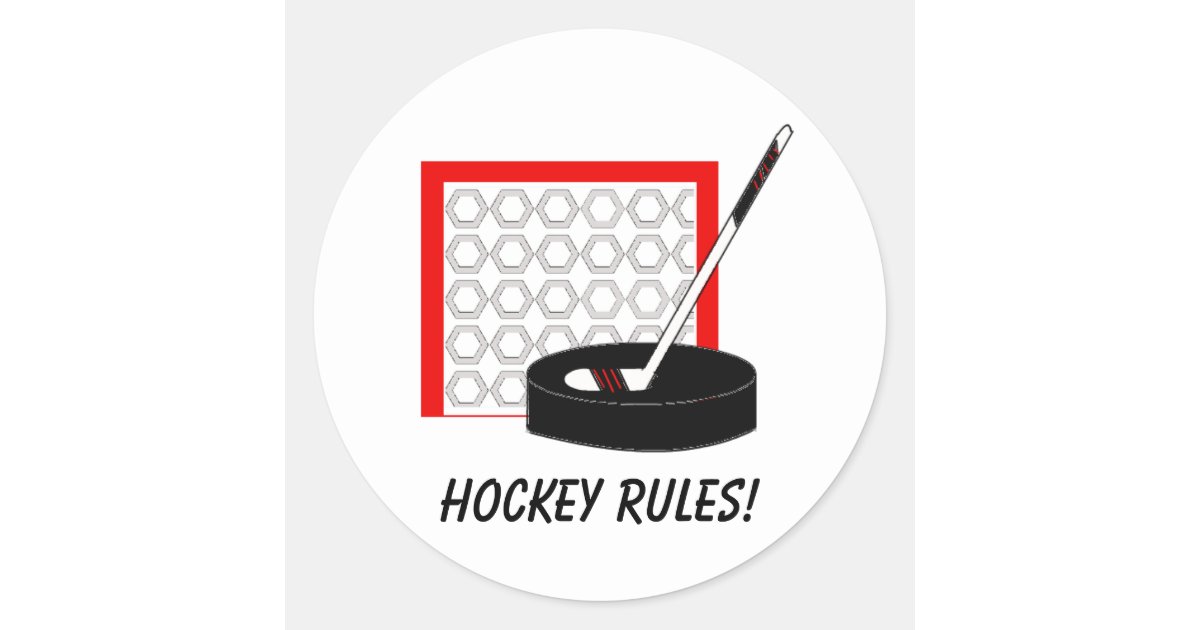 Hockey Net, Stick and Puck Classic Round Sticker | Zazzle