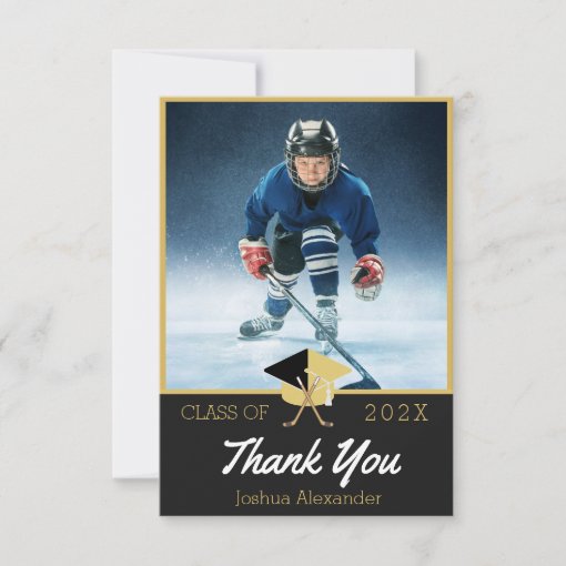 Hockey player Modern Photo graduation class of Thank You Card | Zazzle