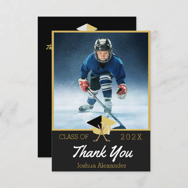 Hockey player Modern Photo graduation class of Thank You Card | Zazzle