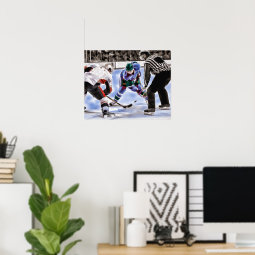 Hockey Players and Referee Face Off Poster | Zazzle