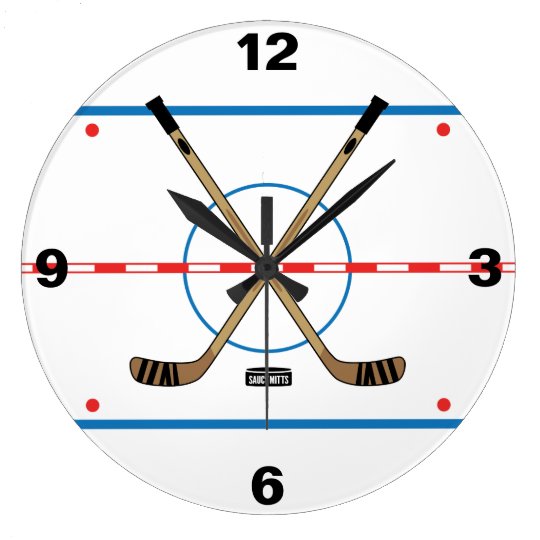 Hockey Rink Hockey Sticks Center Ice room decor Large Clock | Zazzle.com