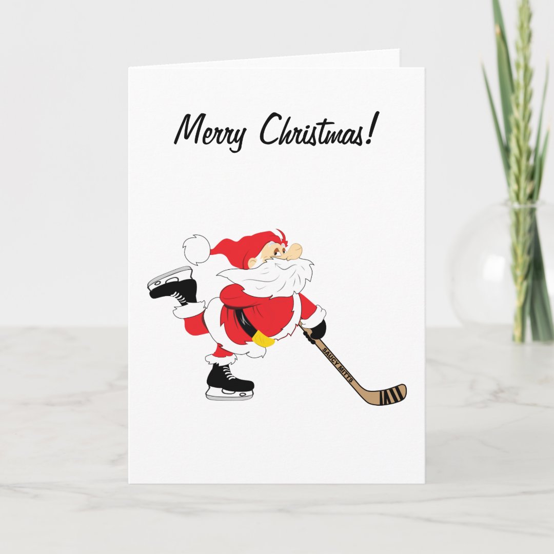 Hockey Santa Merry Christmas Card | Zazzle