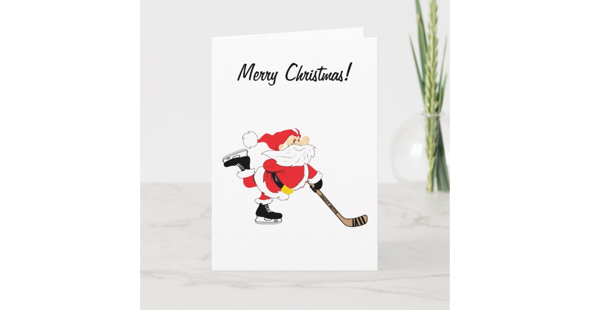 Hockey Santa Merry Christmas Card | Zazzle