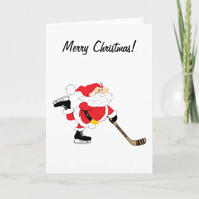 Hockey Santa Merry Christmas Card | Zazzle