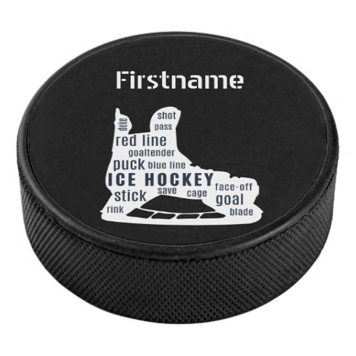 Hockey skate words - Black Personalized Ice Hockey Puck | Zazzle