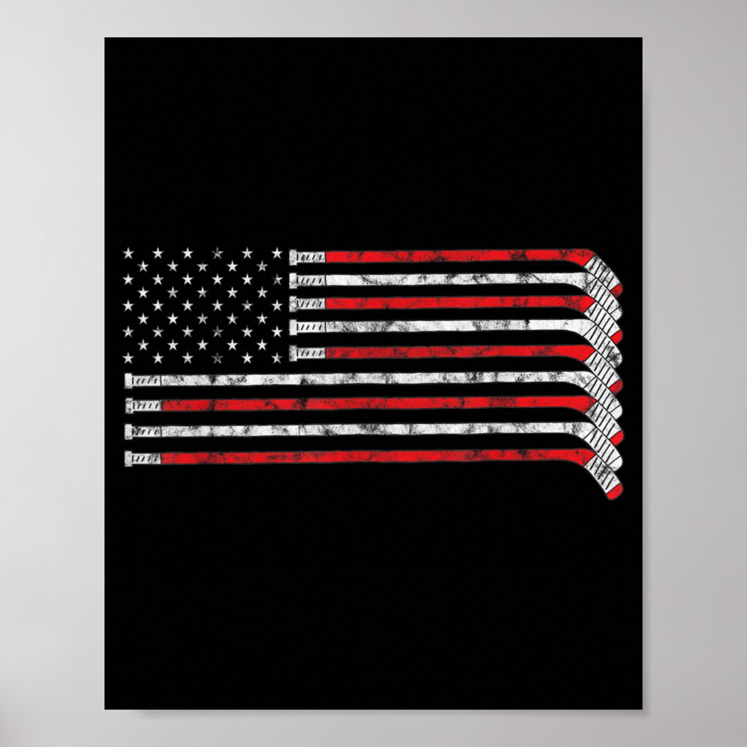 Hockey Stick USA Flag Faded Hockey Player Poster | Zazzle