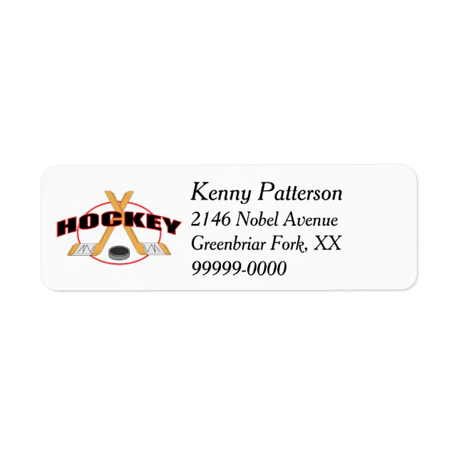 Hockey Sticks and Puck 4 Line Label | Zazzle