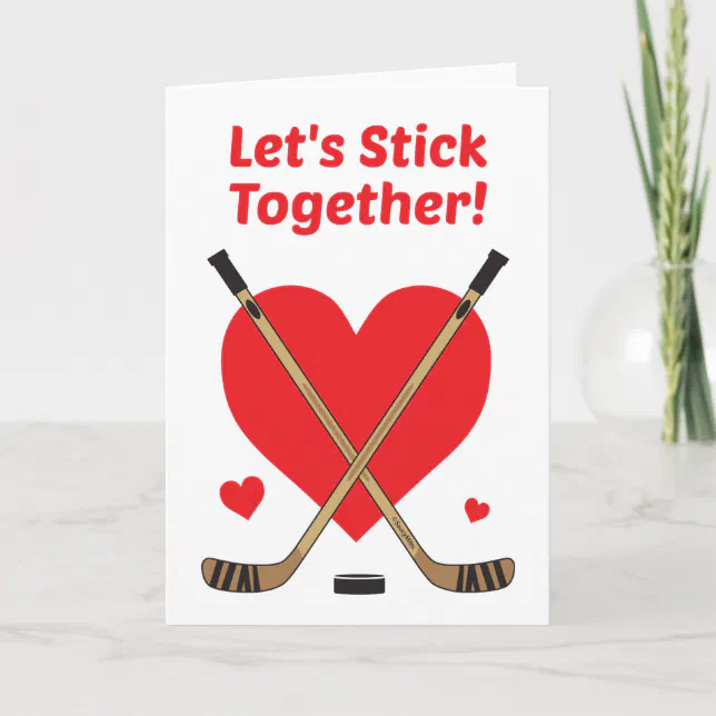 Hockey Valentine's Day Card - Let's Stick Together | Zazzle