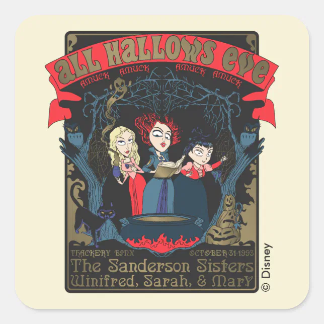 Hocus Pocus All Hallows’ Eve Enchantment Square Sticker | Zazzle