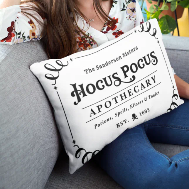 Hocus Pocus Apothecary Black and White Halloween Accent Pillow | Zazzle