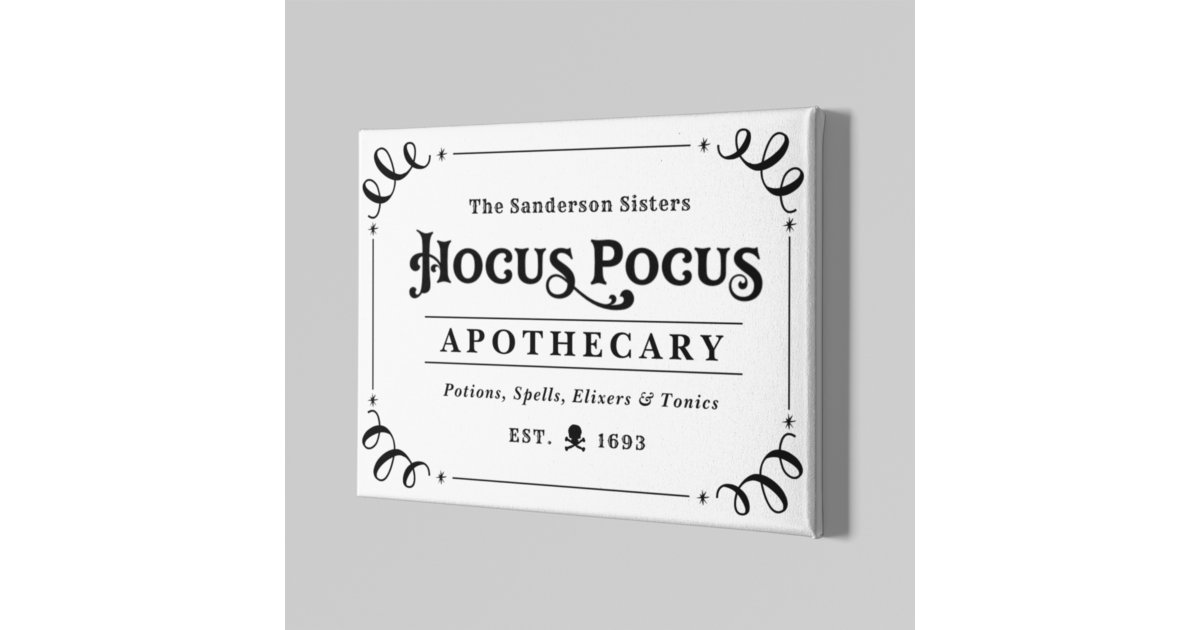 Hocus Pocus Apothecary Black and White Halloween Canvas Print | Zazzle