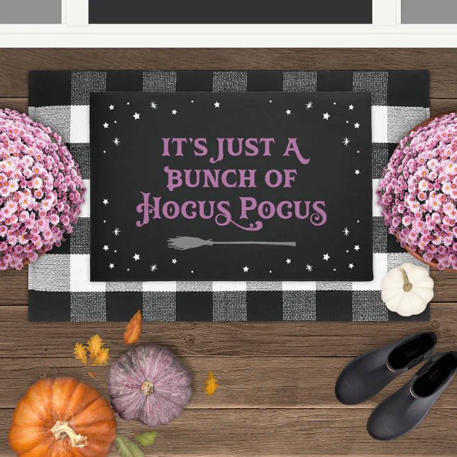 Hocus Pocus Black and Purple Halloween Quote Doormat | Zazzle