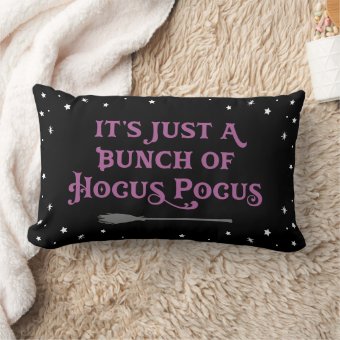 Hocus Pocus Black and Purple Halloween Quote Lumbar Pillow | Zazzle