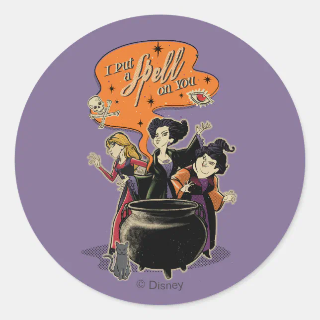 Hocus Pocus Retro Spellcasting Cauldron Classic Round Sticker | Zazzle