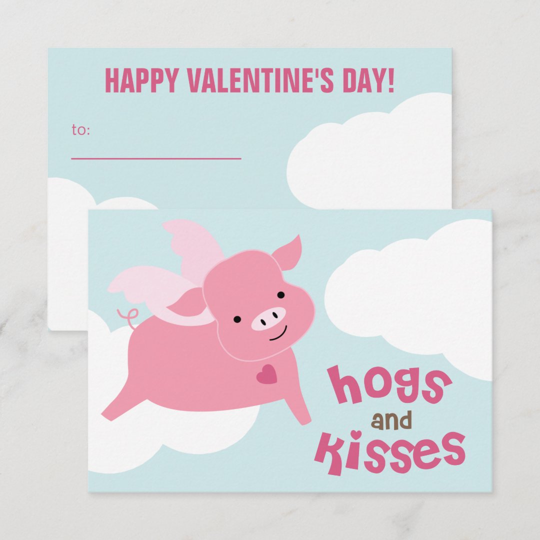 Hogs and Kisses Classroom Valentines Invitation | Zazzle
