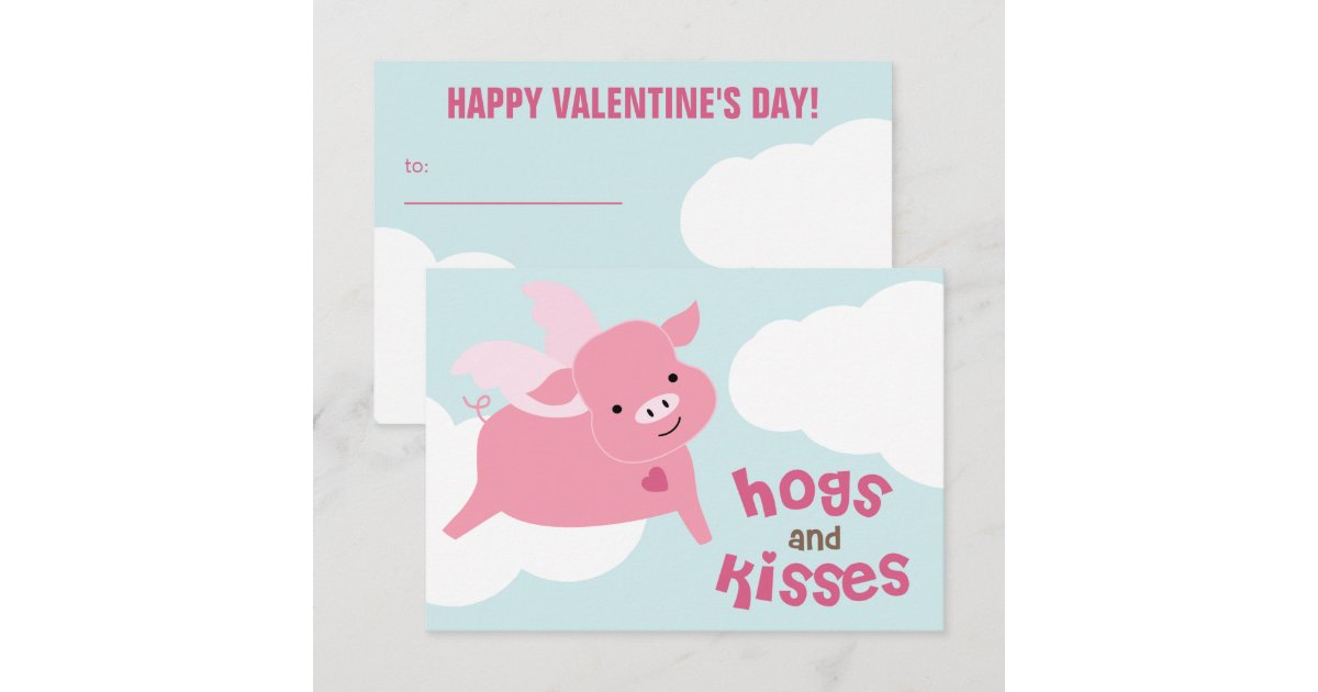 Hogs and Kisses Classroom Valentines Invitation | Zazzle