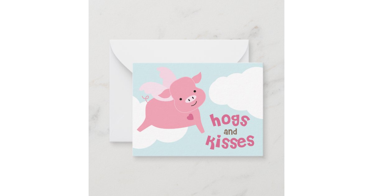 Hogs and Kisses Classroom Valentines Note Card | Zazzle