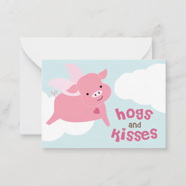 Hogs and Kisses Classroom Valentines Note Card | Zazzle
