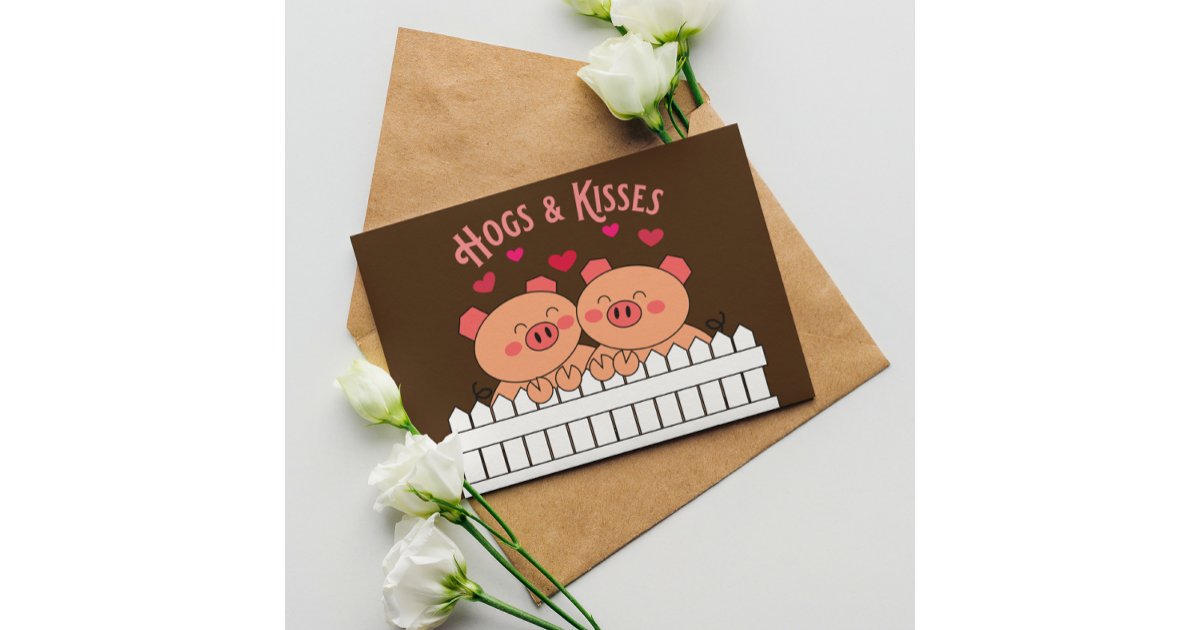 Hogs and Kisses Pigs Love Post Card | Zazzle