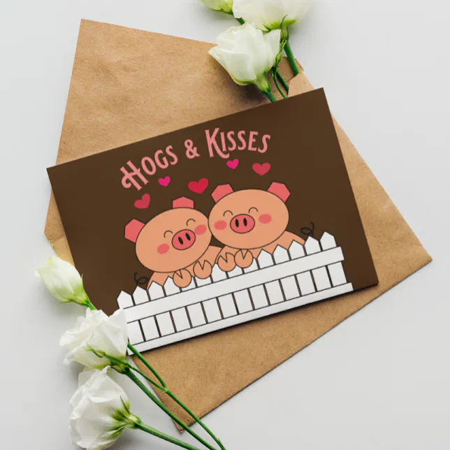 Hogs and Kisses Pigs Love Post Card | Zazzle