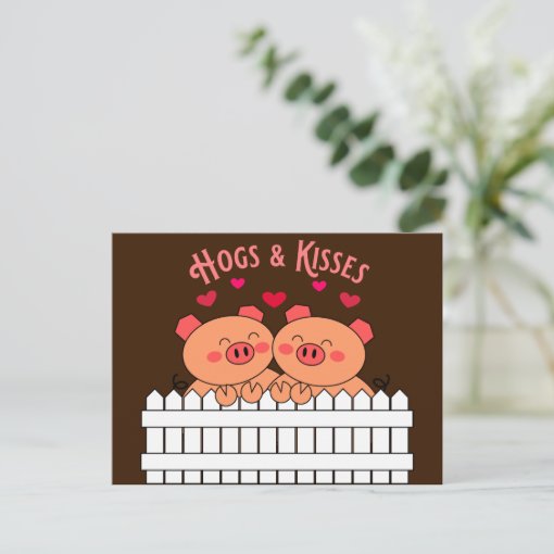 Hogs and Kisses Pigs Love Post Card | Zazzle