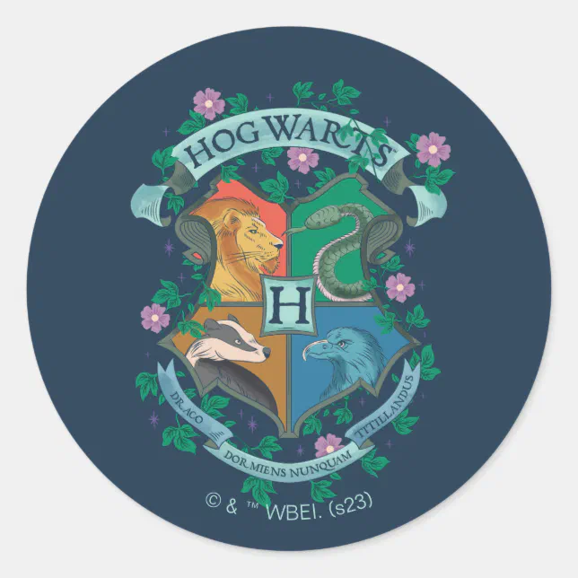 HOGWARTS™ Floral Crest Classic Round Sticker | Zazzle