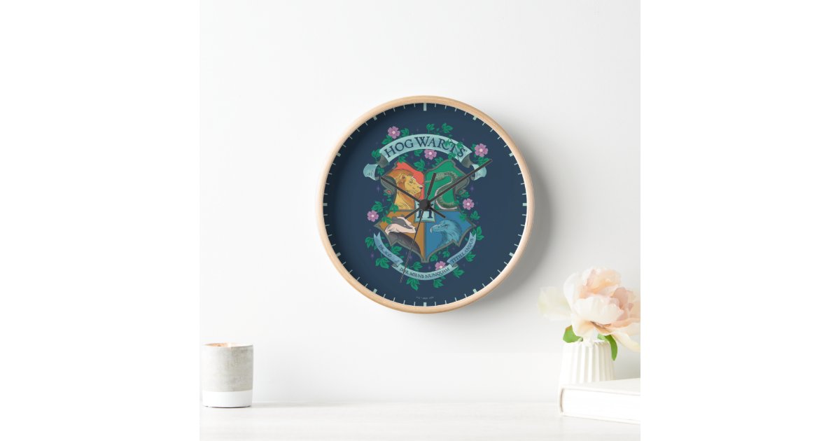 HOGWARTS™ Floral Crest Clock | Zazzle