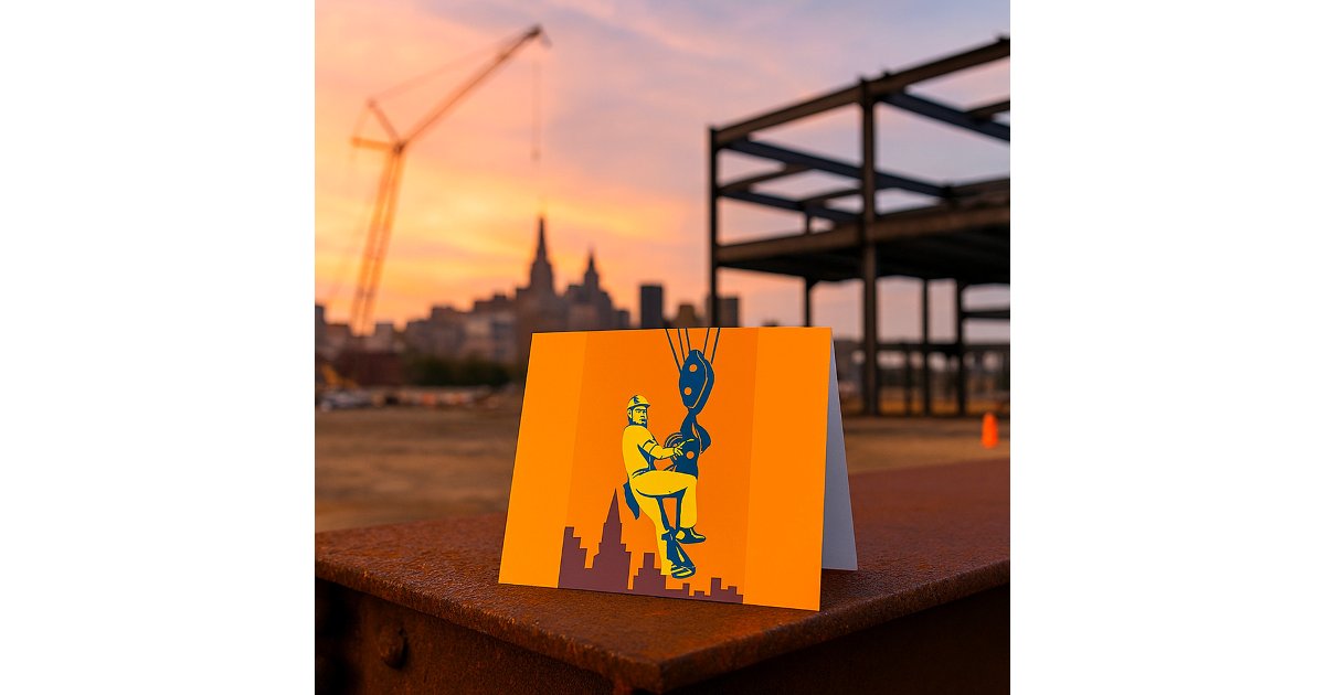 Hoisted Construction Worker Thank You Card | Zazzle