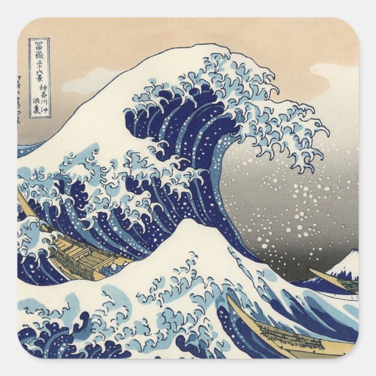 Hokusai Great Wave of Kanagawa Japanese Art Ocean Square Sticker | Zazzle
