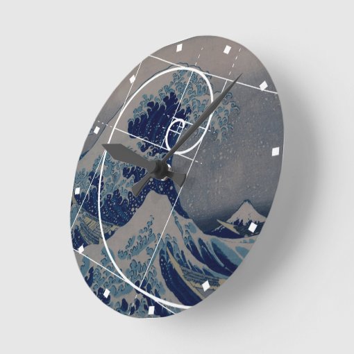 Hokusai Meets Fibonacci, Golden Ratio Round Clock | Zazzle