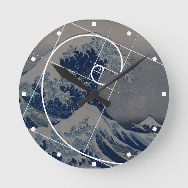 Hokusai Meets Fibonacci, Golden Ratio Round Clock | Zazzle