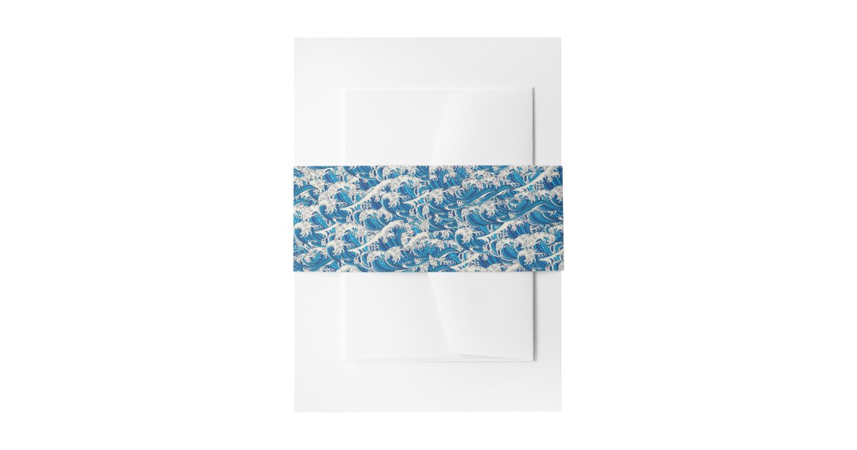 Hokusai the Great Wave Pattern Nautical Blue wave Invitation Belly Band ...