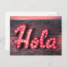 Hola Spanish Hello Neon Sign Postcard | Zazzle
