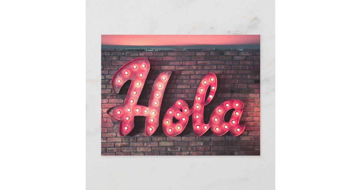 Hola Spanish Hello Neon Sign Postcard | Zazzle