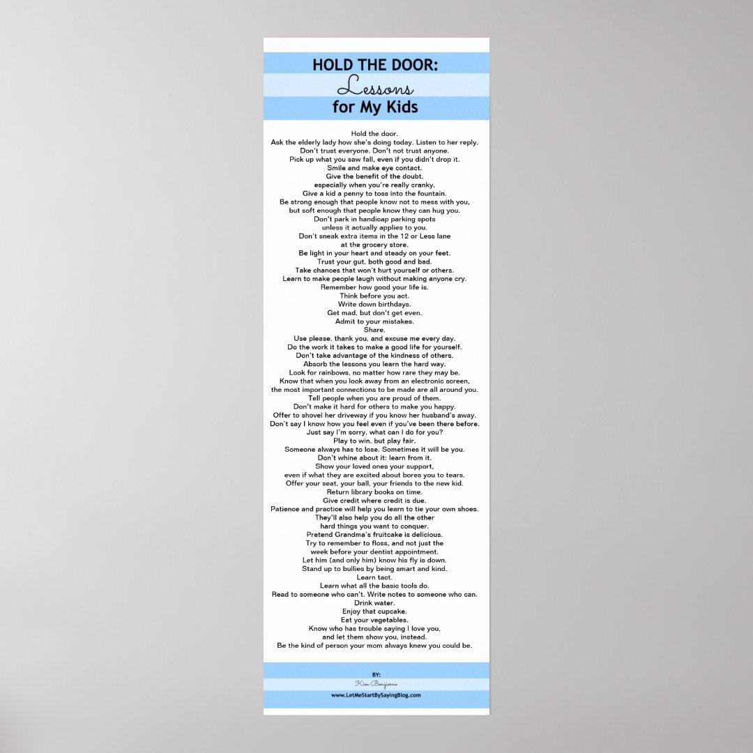 Hold the Door: Lessons for My Kids POSTER | Zazzle