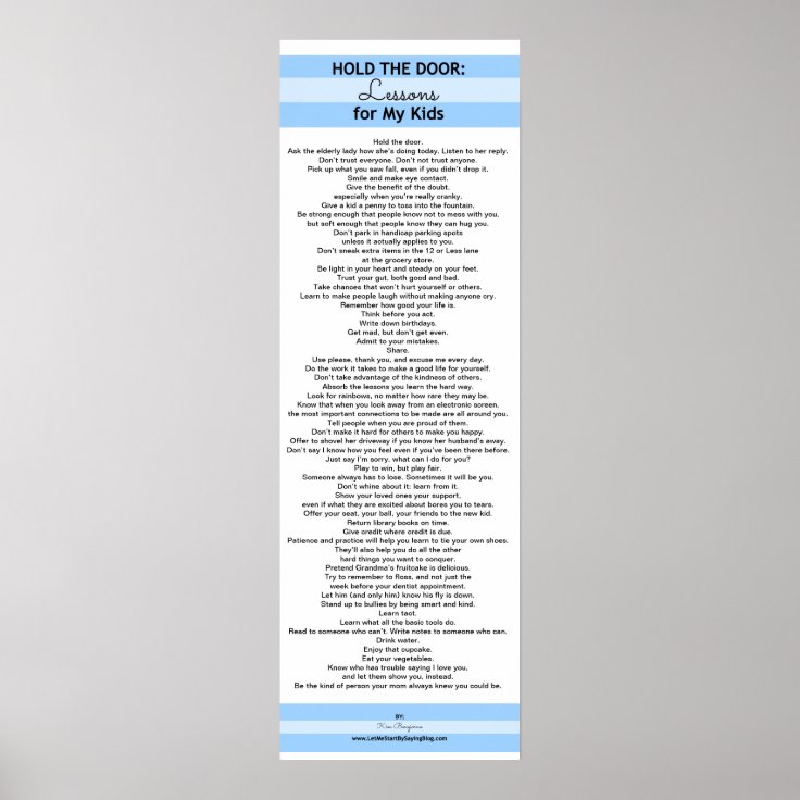 Hold the Door: Lessons for My Kids POSTER | Zazzle