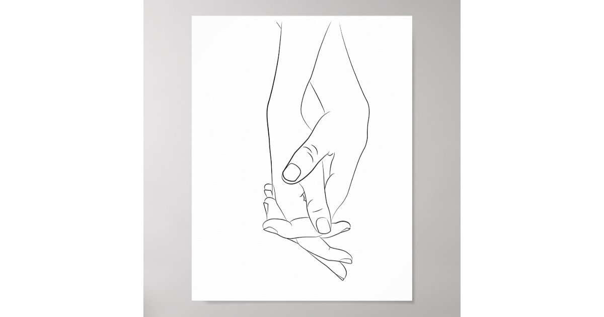 Holding Hands Minimal Line Art Cute Simple Trendy Poster | Zazzle