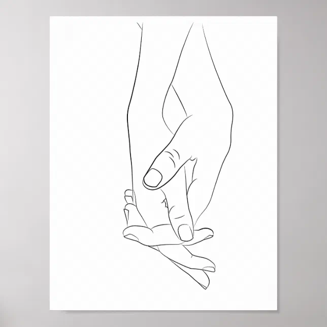 Holding Hands Minimal Line Art Cute Simple Trendy Poster | Zazzle