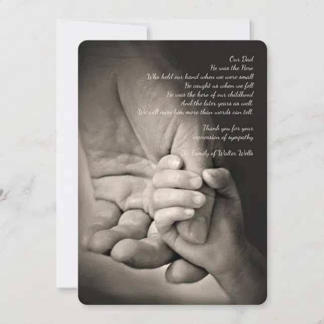 Holding My Hand Sympathy Thank You Card | Zazzle